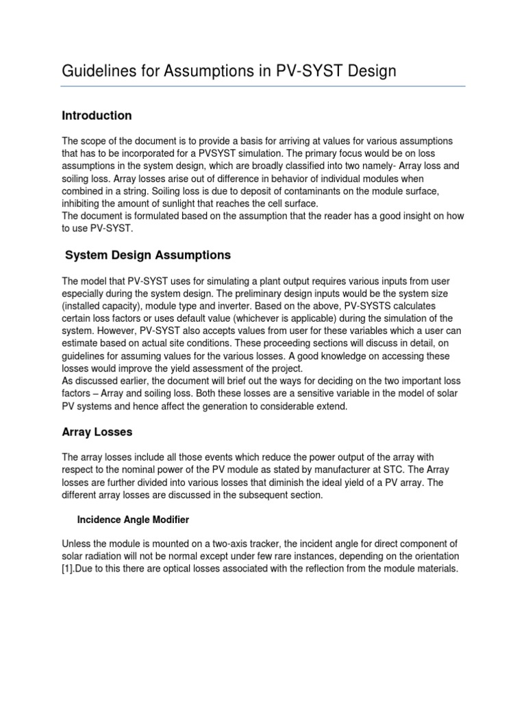 PRF - Learning - PVSYST - Guidelines for Assumptions in Simulation ...