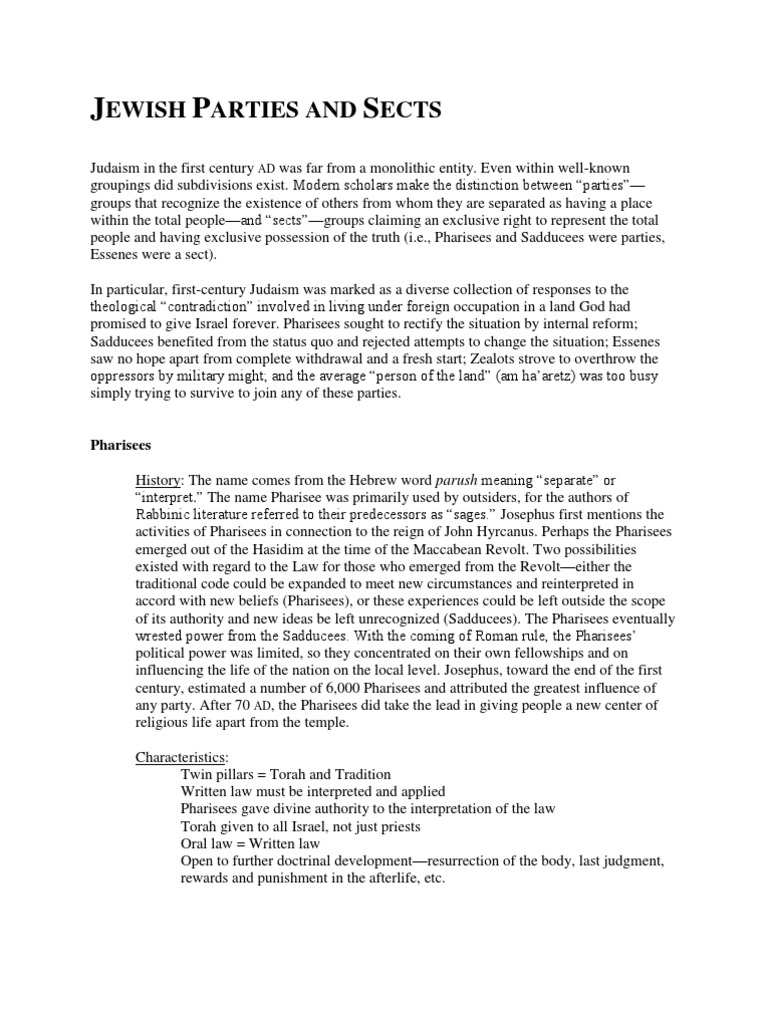 Jewish Parties and Sects | PDF | Pharisees | Jews And Judaism