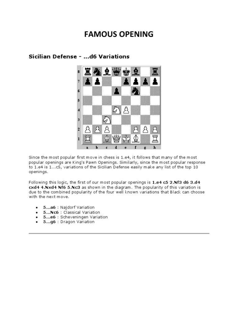 Famous Opening: Sicilian Defense - ... d6 Variations | PDF | Chess ...