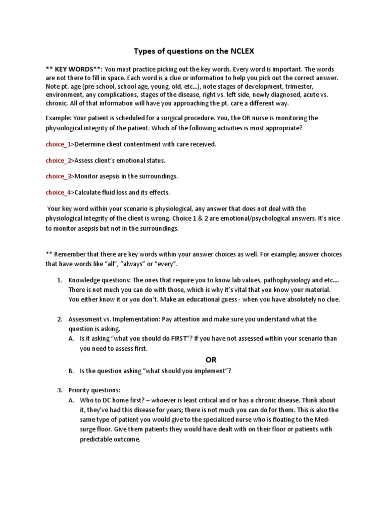 Types of Questions On The NCLEX | PDF | National Council Licensure ...