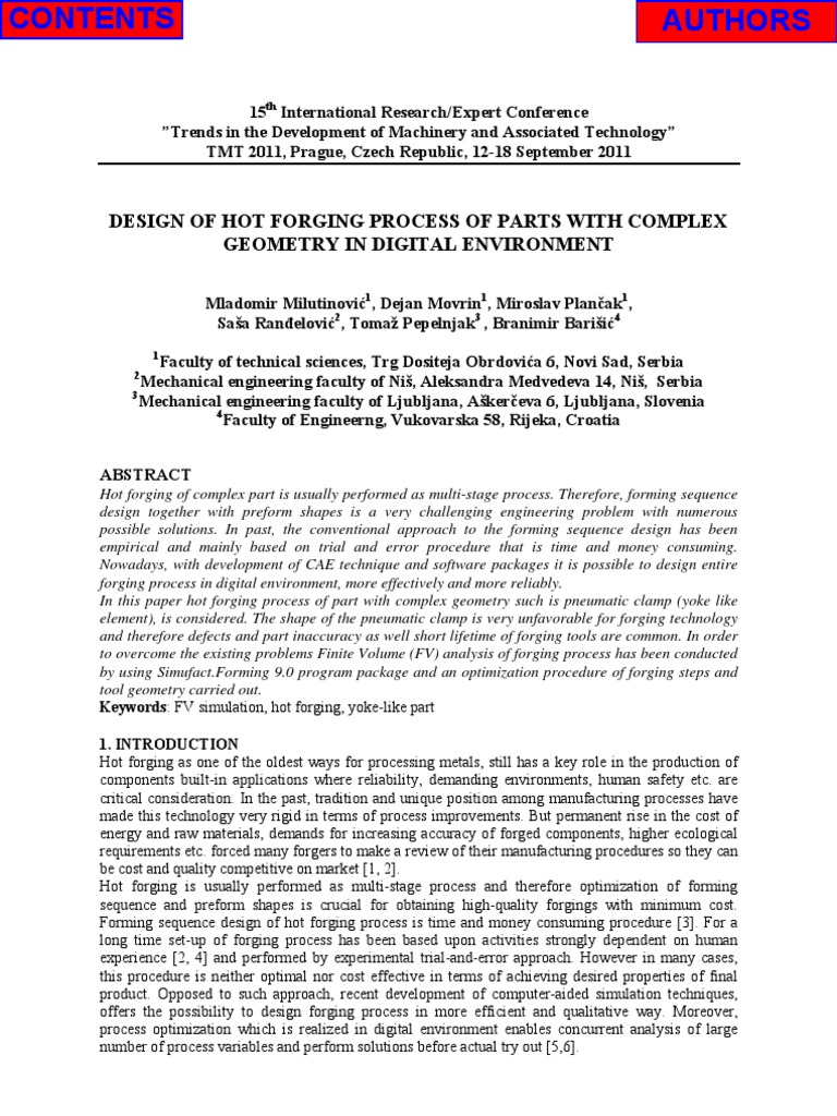 Design of Hot Forging Process of Parts With Complex Geometry in Digital ...