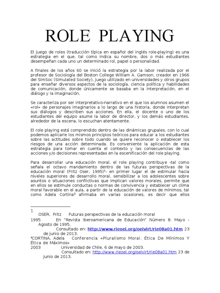 Introducción al Juego de Roles en Educación | PDF | Juegos de rol ...