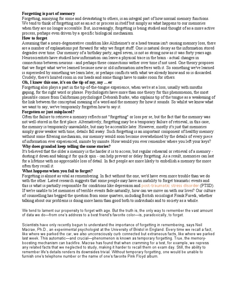 The Role of Forgetting in Memory | PDF | Recall (Memory) | Memory