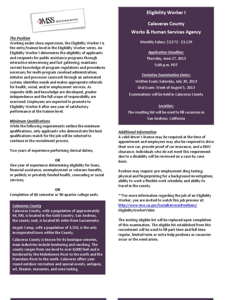 Eligibility Worker I Job Opening | PDF | Career & Growth | Business