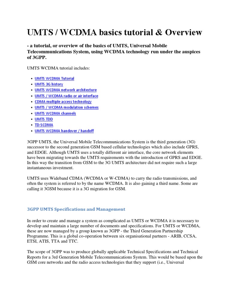 UMTS / WCDMA Basics Tutorial & Overview | PDF | Duplex (Telecommunications) | Lte ...