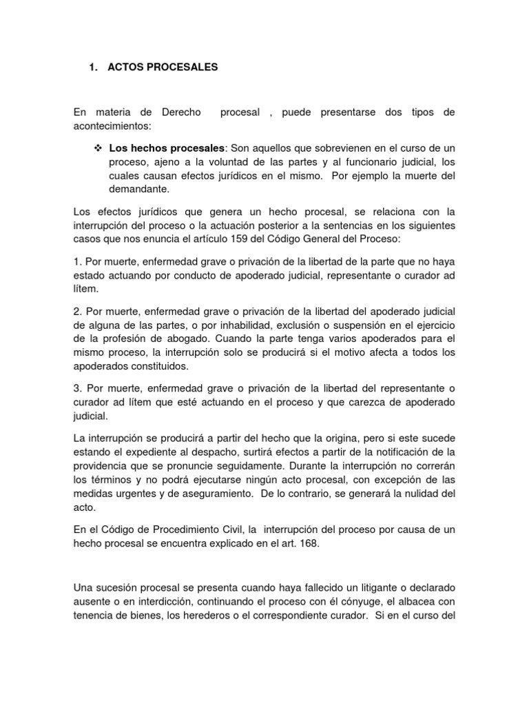 Actos Procesales en Derecho: Conceptos Clave | PDF | Evidencia (ley ...