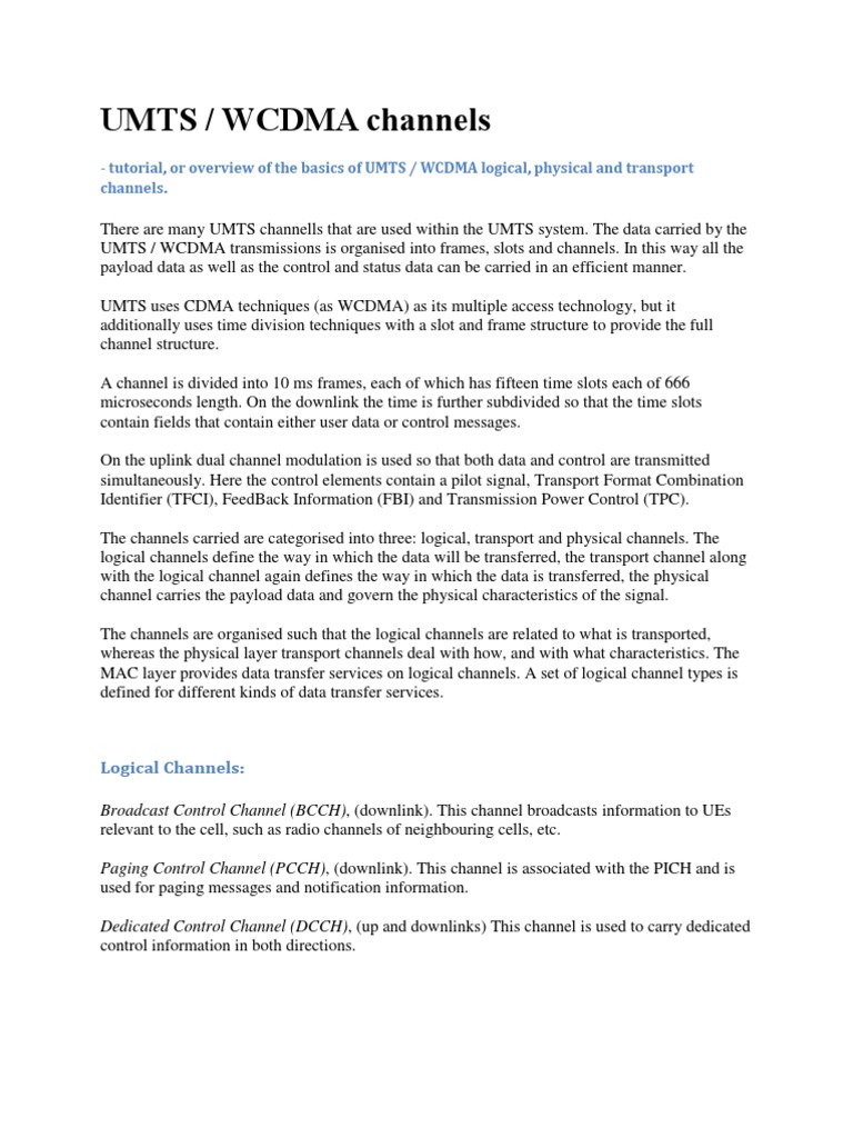 UMTS Channels: Logical, Transport and Physical Explained | PDF | Communication | Data Transmission
