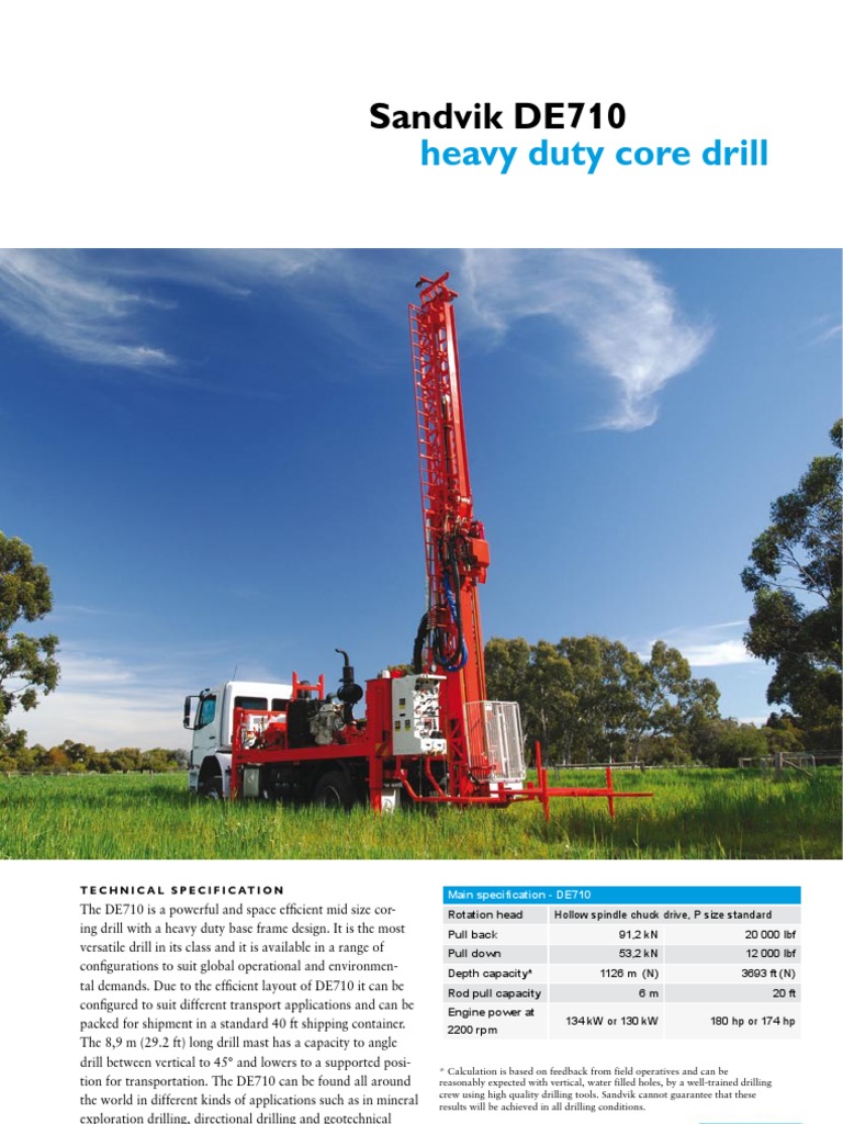 Sandvik DE710: Heavy Duty Core Drill | PDF | Horsepower | Drilling