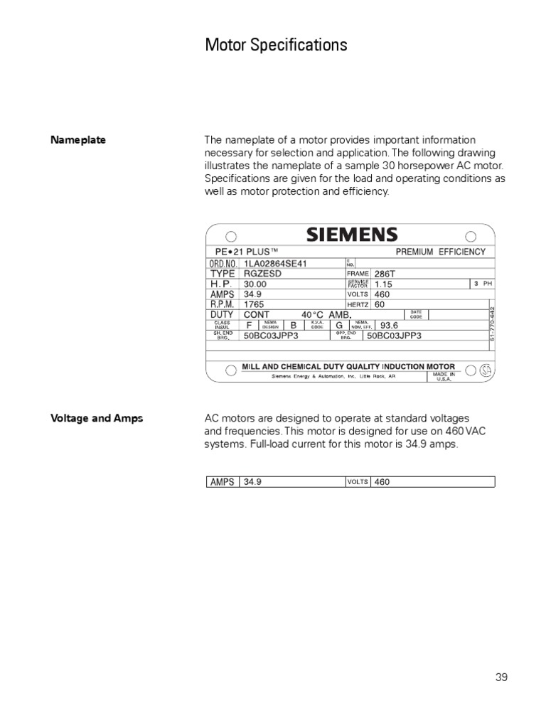 Siemens - Motor Specifications | PDF