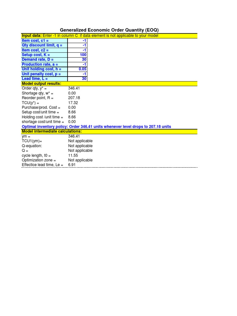 Generalized Economic Order Quantity (EOQ) | PDF
