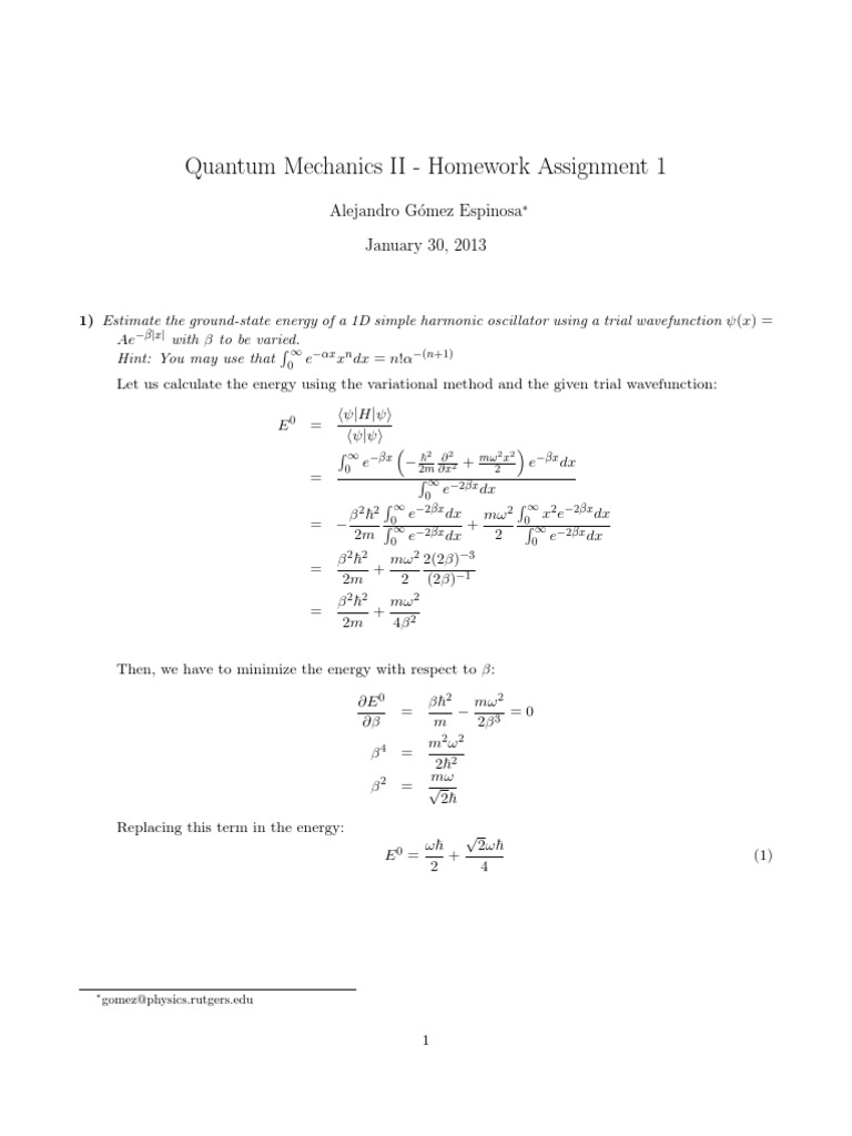 Quantum Mechanics II - Homework 1 | PDF | Perturbation Theory (Quantum ...