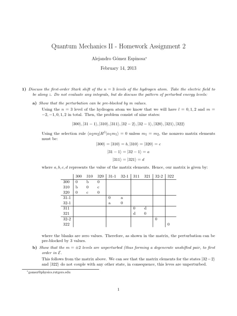 Quantum Mechanics II - Homework 2 | PDF | Perturbation Theory (Quantum ...