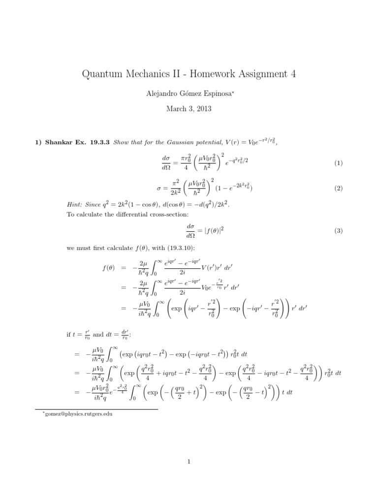 Quantum Mechanics II - Homework 4 | PDF | Cross Section (Physics) | Hamiltonian (Quantum Mechanics)