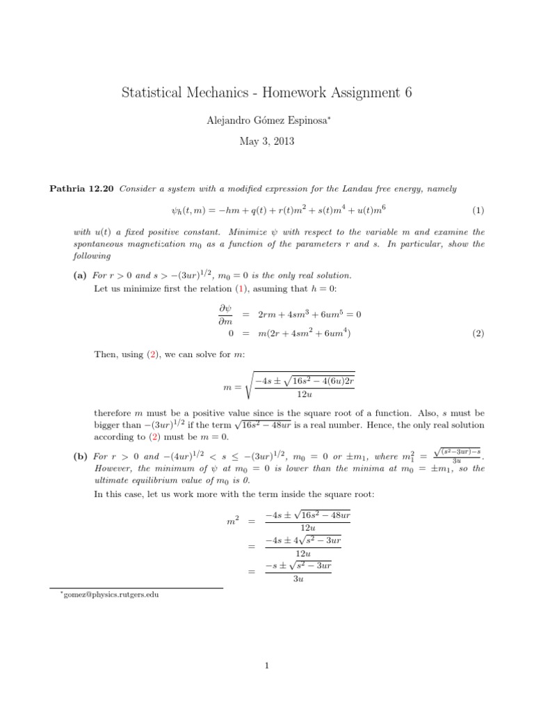 Statistical Mechanics - Pathria Homework 6 | PDF | Phase Transition ...