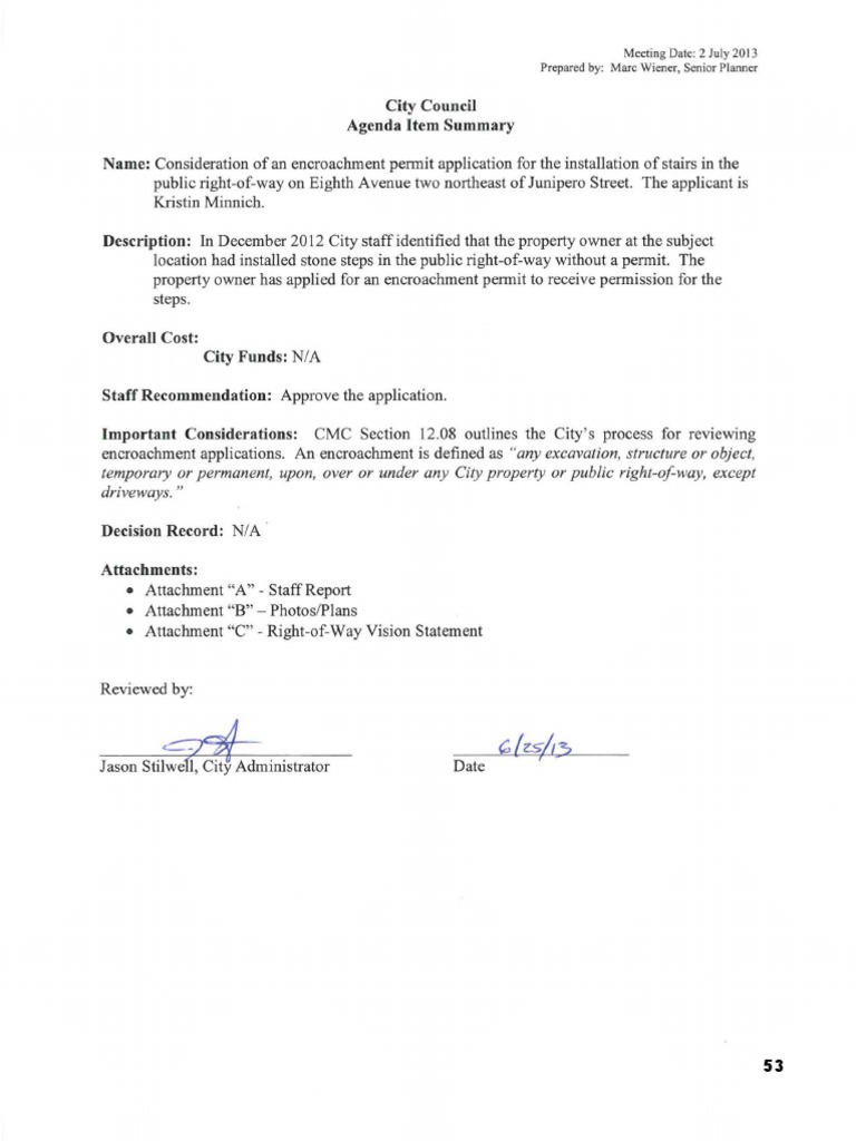 Encroachment Permit Application For The Installation of Stairs 07-02-13 ...