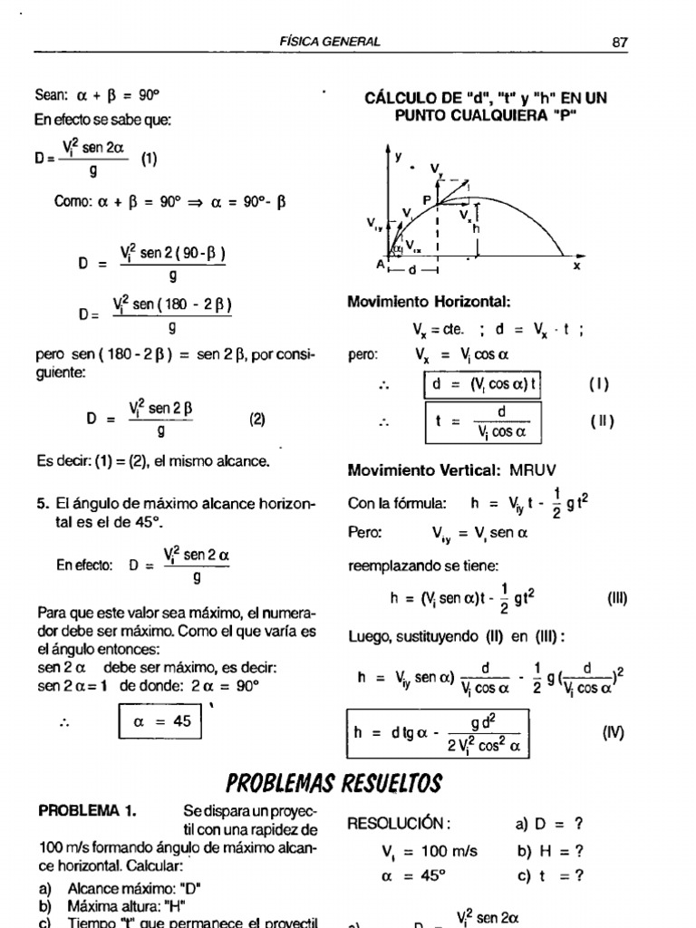 Ejercicios Resueltos de Movimiento Parabolico | PDF