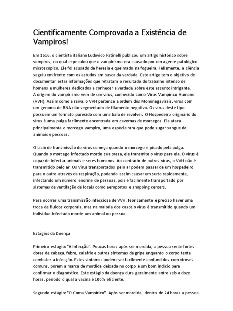 Cientificamente Comprovada A Existência de Vampiros | PDF | Vampiros ...