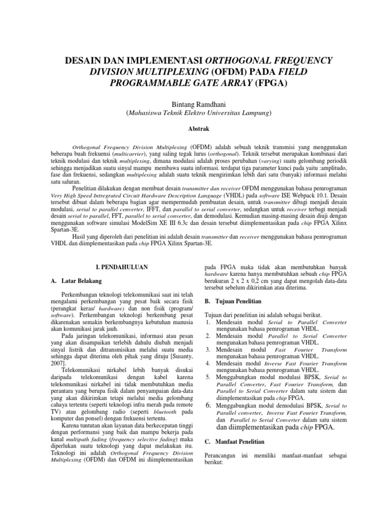Desain Dan Implementasi Orthogonal Frequency Division Multiplexing (Ofdm) Pada Field ...