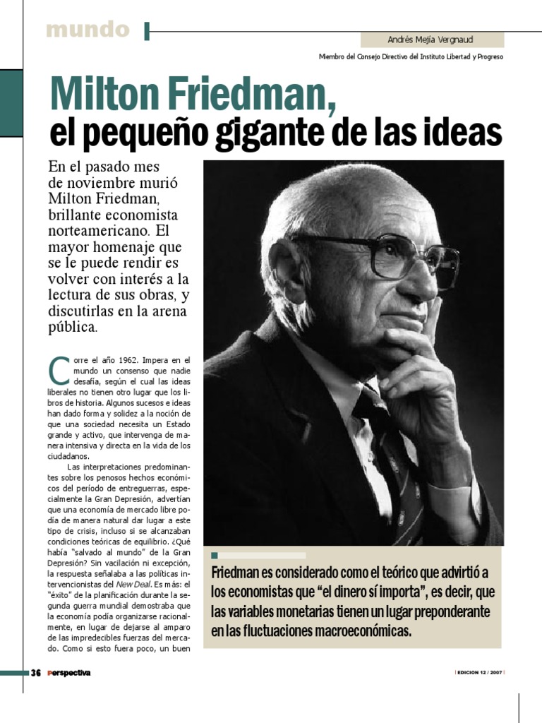 Milton Friedman, El Pequeño Gigante de Las Ideas | PDF | Milton ...