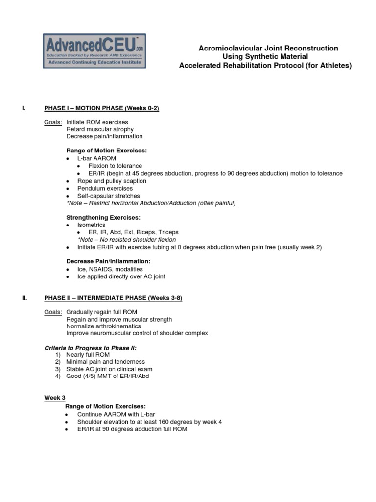 AC Reconstruction | PDF | Shoulder | Anatomical Terms Of Motion