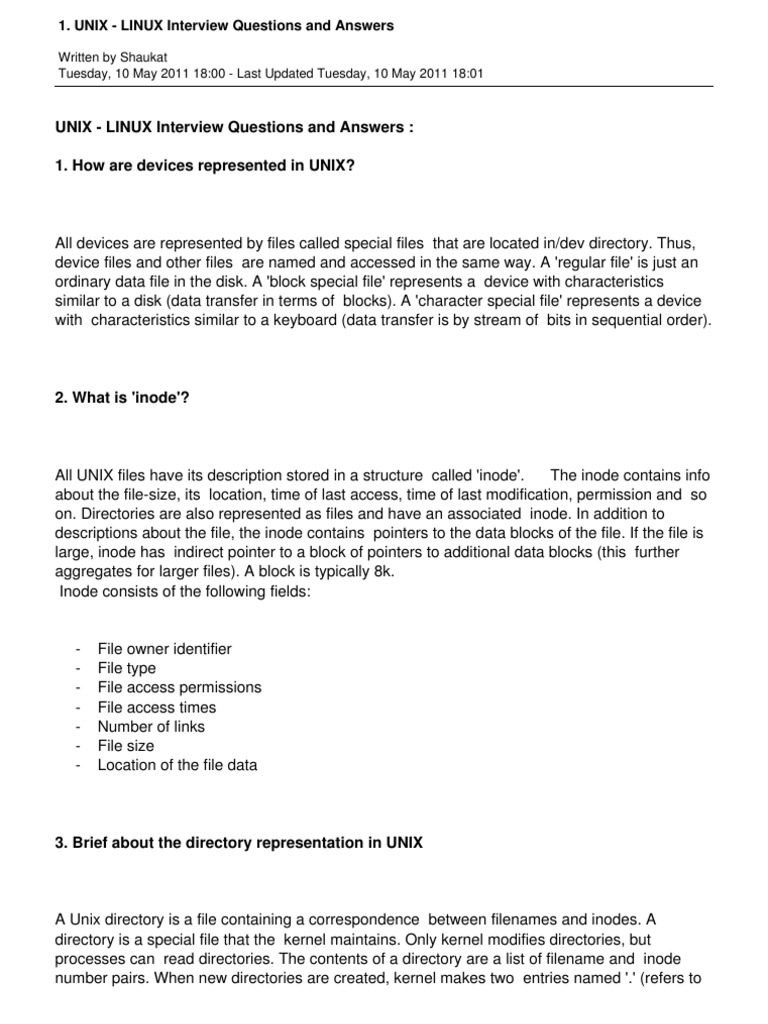1 Unix Linux Interview Questions and Answers | PDF | File System | Computer File