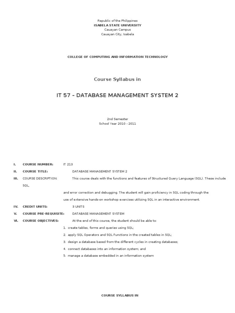 Dbms 2 Syllabus | PDF | Sql | Databases