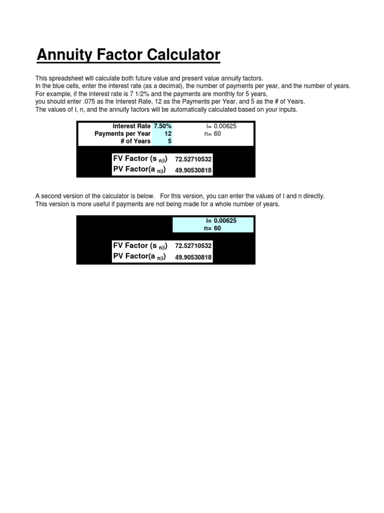 Annuity Factor Calculator Guide | PDF