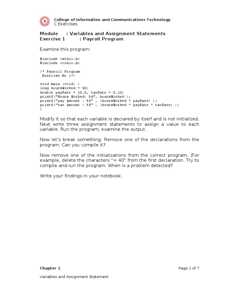 Chapter 1 - Variables and Assignment Statements | PDF | Variable (Computer Science) | Variable ...
