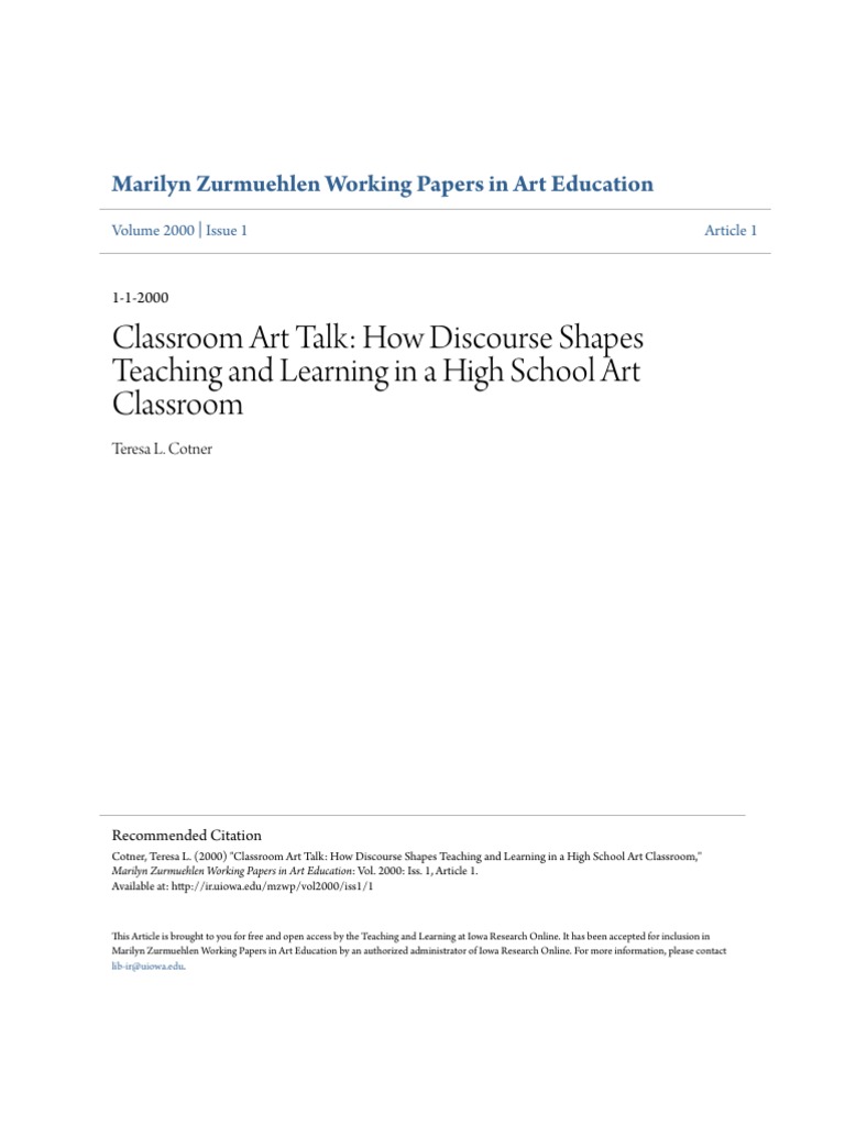 Classroom Art Talk - How Discourse Shapes Teaching and Learning in ...