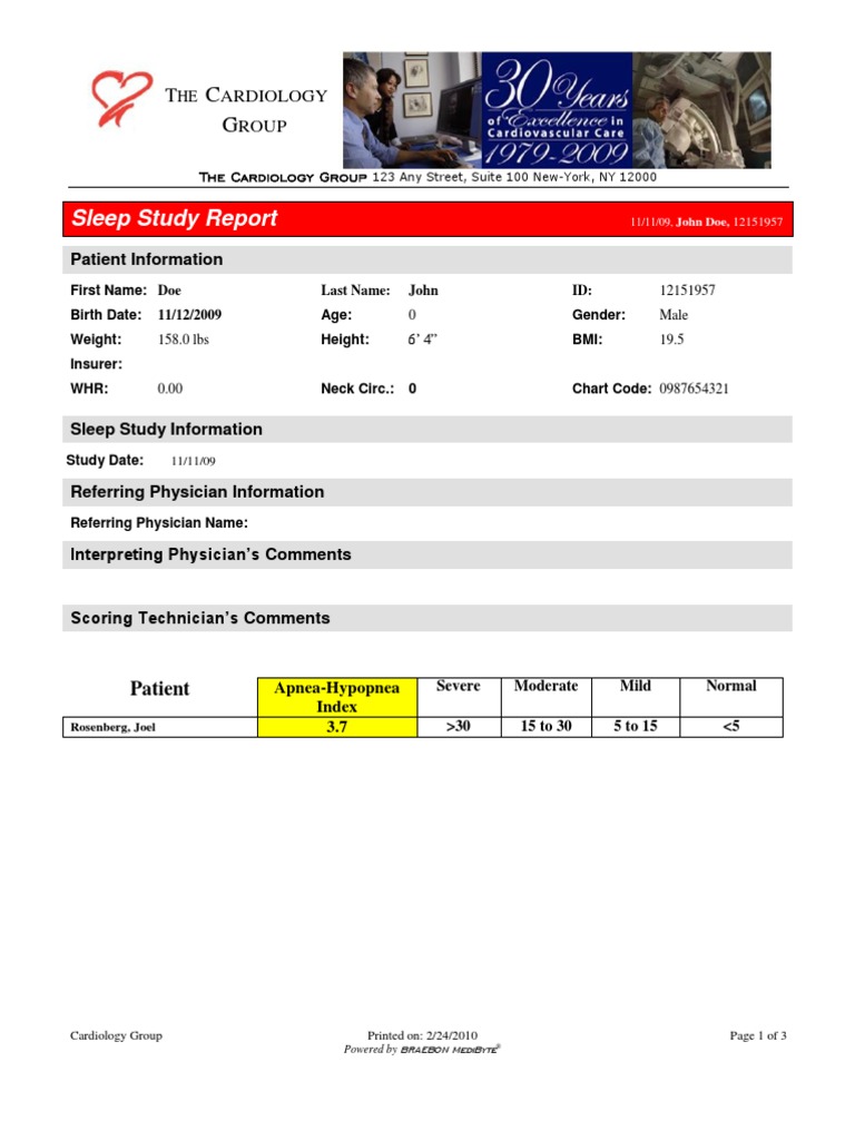 Sample Sleep Study Report | PDF | Sleep Apnea | Sleep