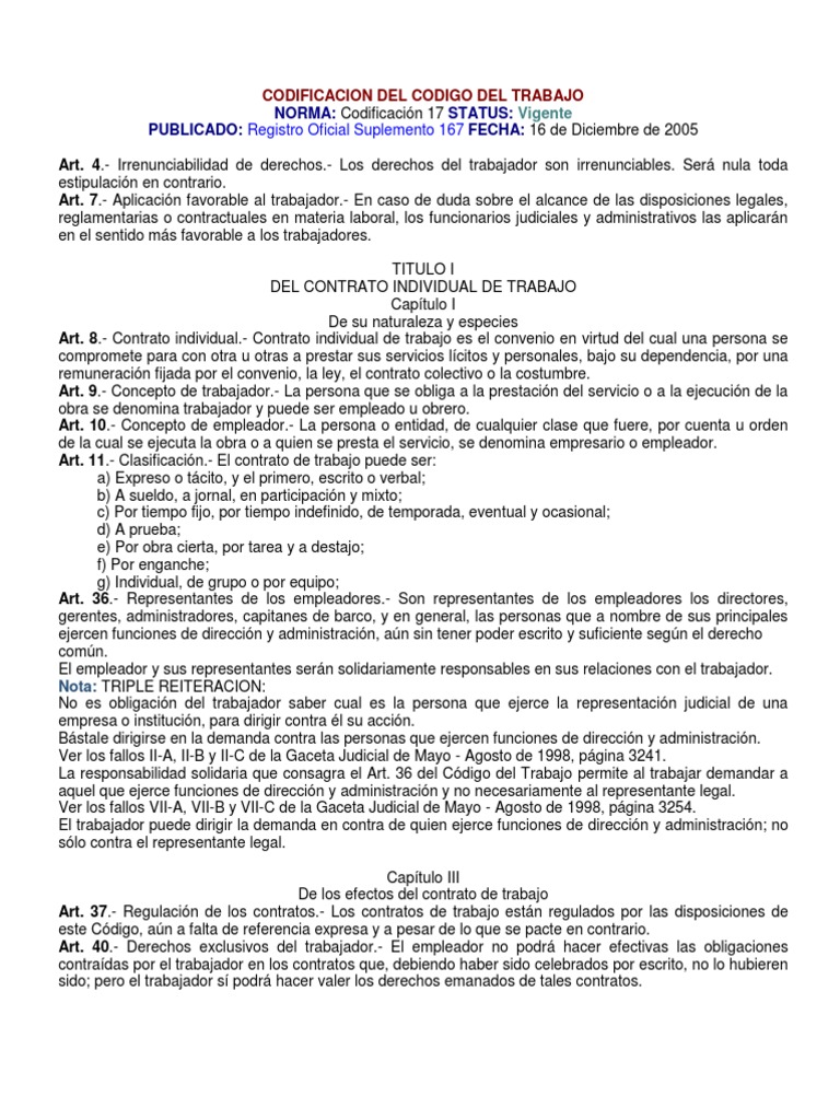 Codigo Del Trabajo Referido Al Despido Intempestivo en Ecuador | PDF ...