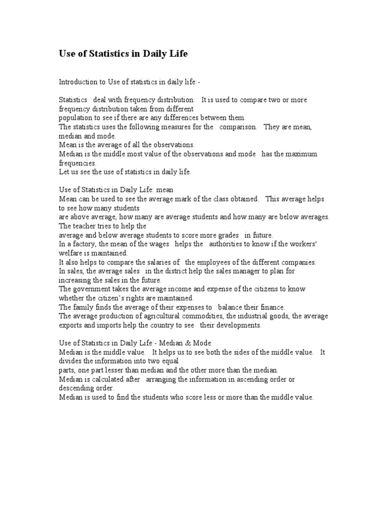 Use of Statistics in Daily Life | Download Free PDF | Statistical ...