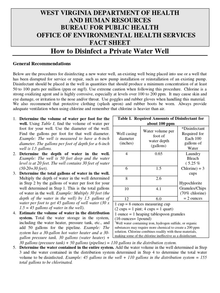How To Disinfect A Private Water Well | PDF | Gallon | Chlorine