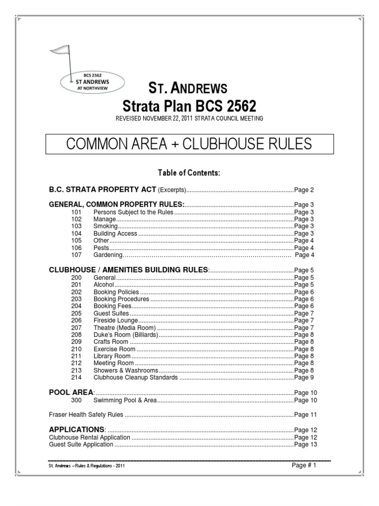 Common Area - Clubhouse Rules 2012 | PDF | Swimming Pool | Cheque