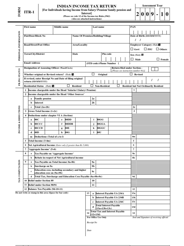 Form ITR-1 | PDF | Income Tax In India | Tax Deduction