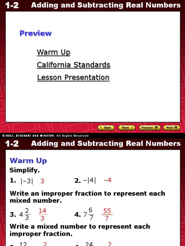1 2 Adding And Subtracting Real Numbers Pdf Fraction Mathematics