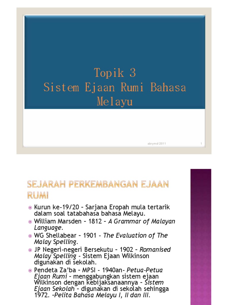 Sejarah Sistem Ejaan Rumi Bahasa Melayu | PDF