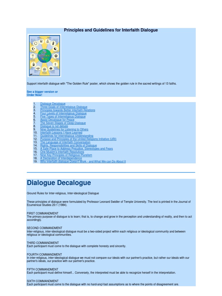 Principles and Guidelines For Interfaith Dialogue | PDF | Interfaith ...