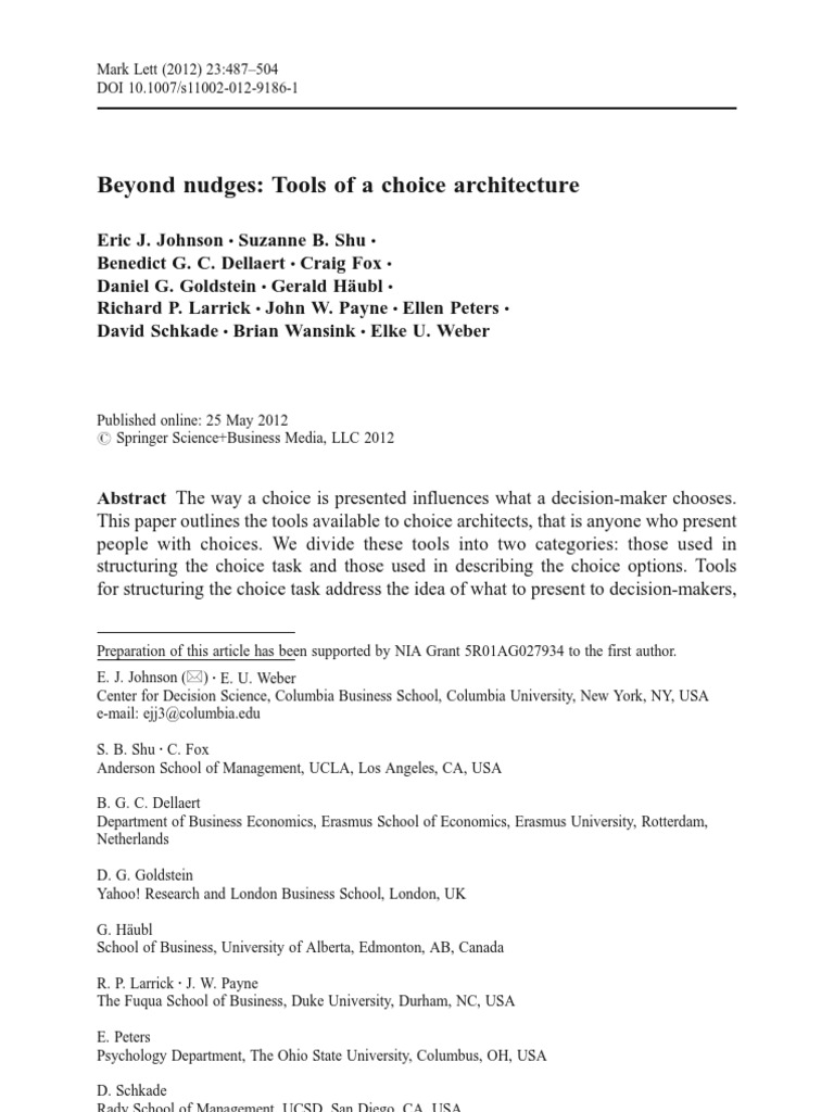 Beyond Nudges-Tools of A Choice Architecture | PDF | Choice | Behavior