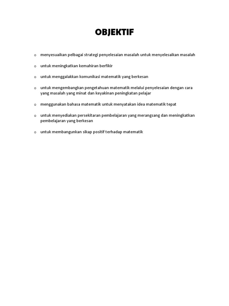 OBJEKTIF, PENUTUP, REFLEKSI Untuk Kerja Projek Matematik Tambahan | PDF