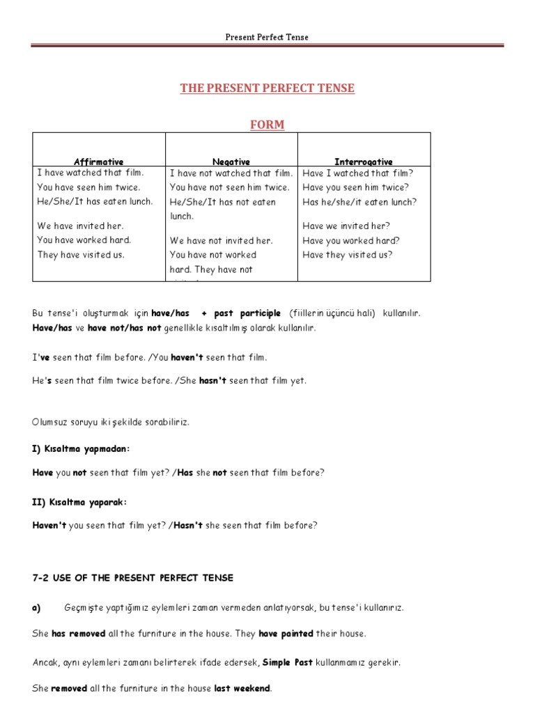 Present Perfect Tense | Download Free PDF | Grammatical Tense | Grammar