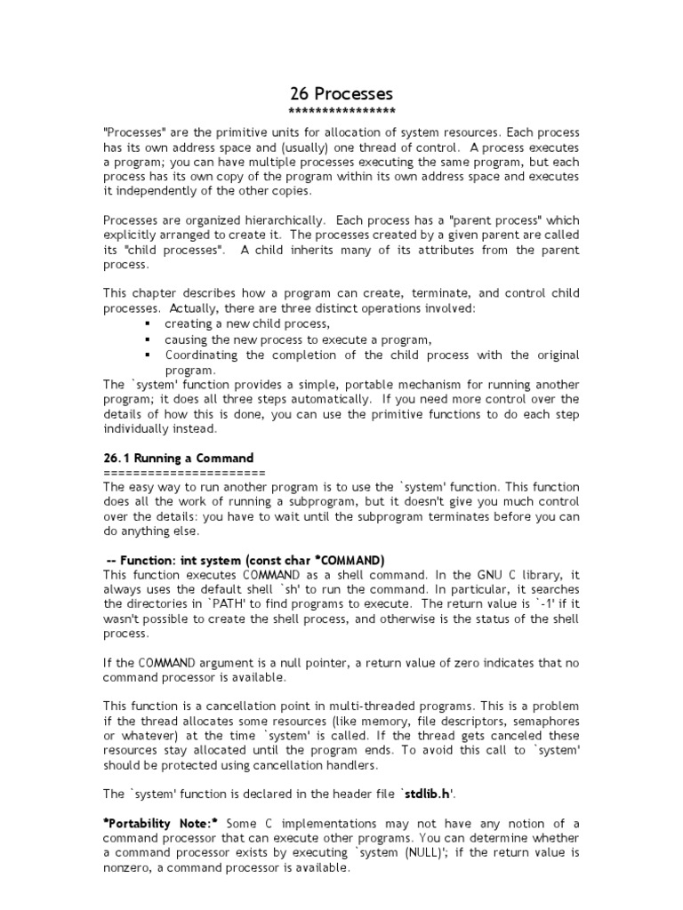 26 Processes : 26.1 Running A Command | PDF | Subroutine | Process (Computing)