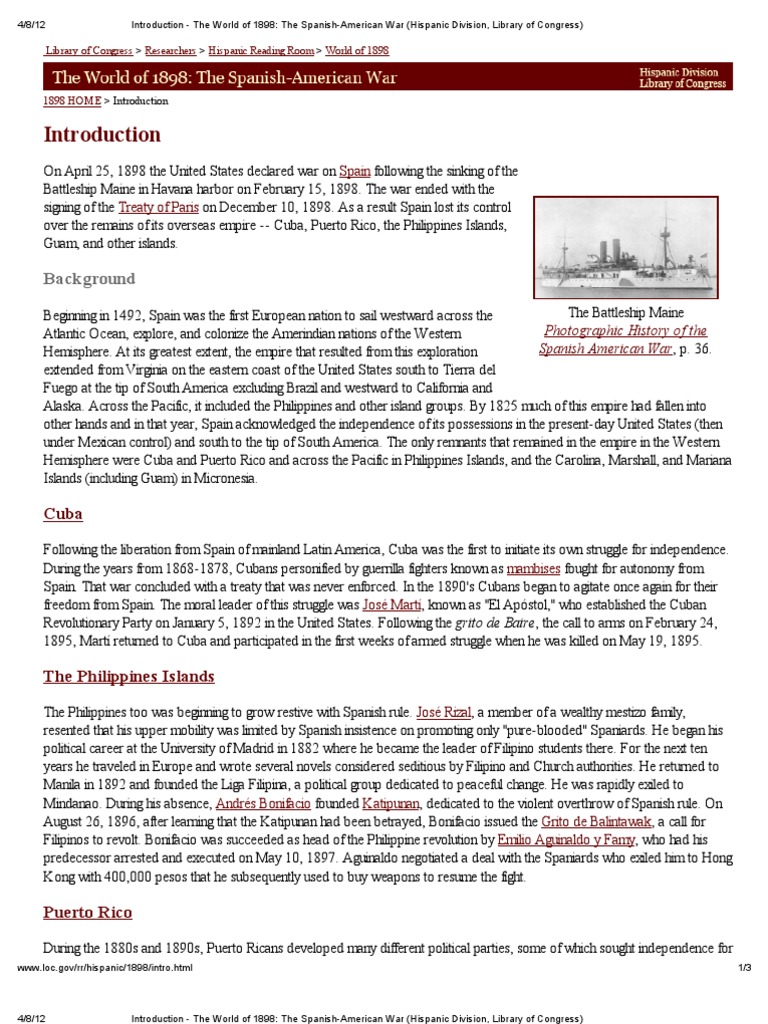 Introduction - The World of 1898 - The Spanish-American War (Hispanic ...