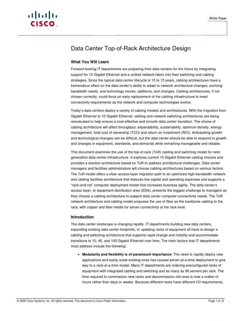Data Center Top-of-Rack Architecture Design | PDF | Data Center | Ethernet