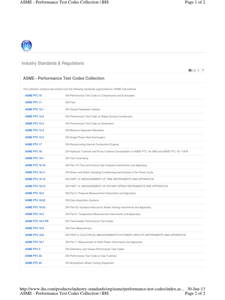List of ASME PTC Codes and Their Respective Titles | PDF | Heat ...