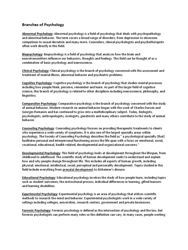 Branches of Psychology | PDF | Human Factors And Ergonomics | Psychology