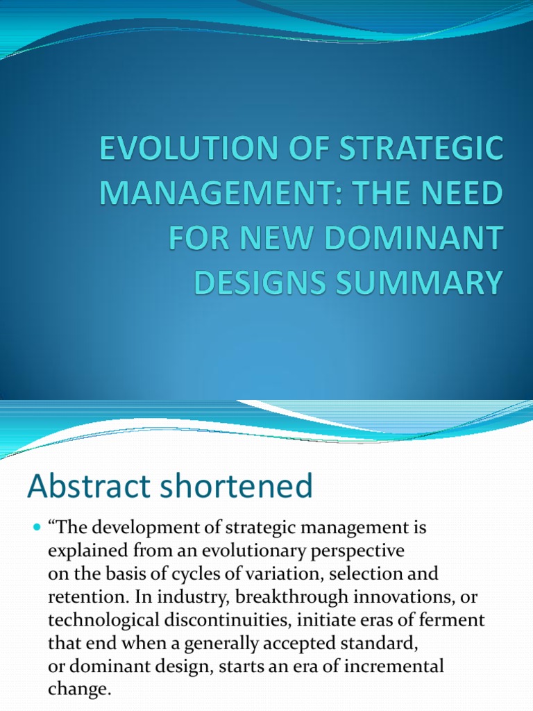 Evolution of Strategic Management - The Need For New Dominant Designs ...