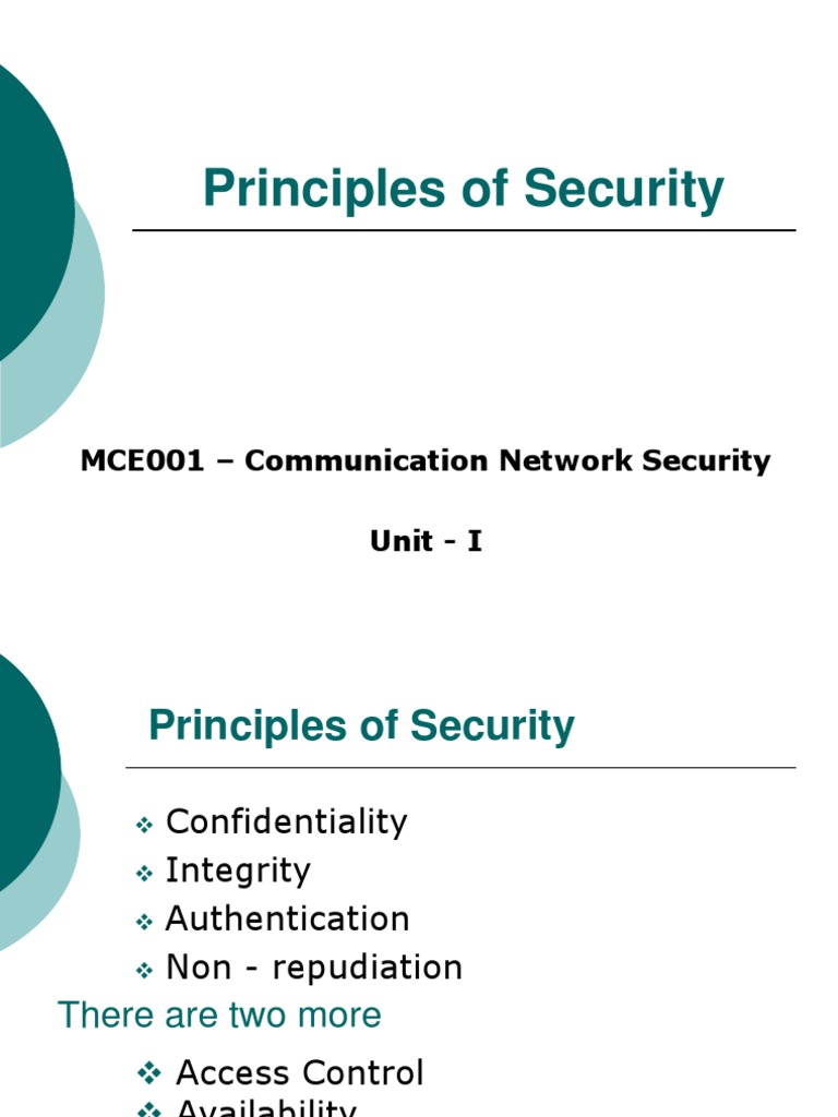 Principles of Security: MCE001 - Communication Network Security Unit ...