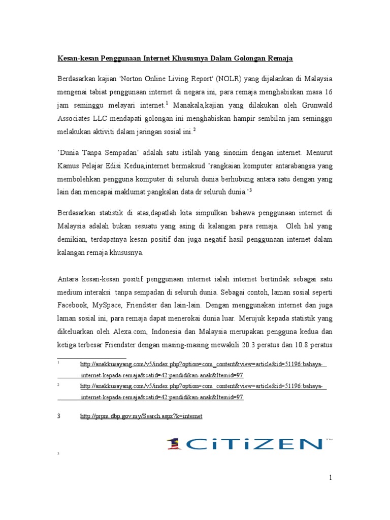 Kesan Penggunaan Internet Kepada Remaja | PDF | Politik | Ilmu Sosial