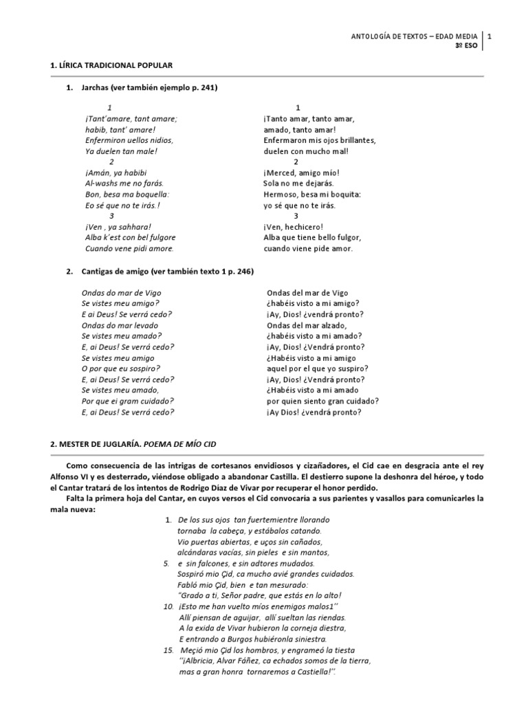 Antologc3ada de Textos Literatura Medieval Tema 3 | Amor | Religión y ...